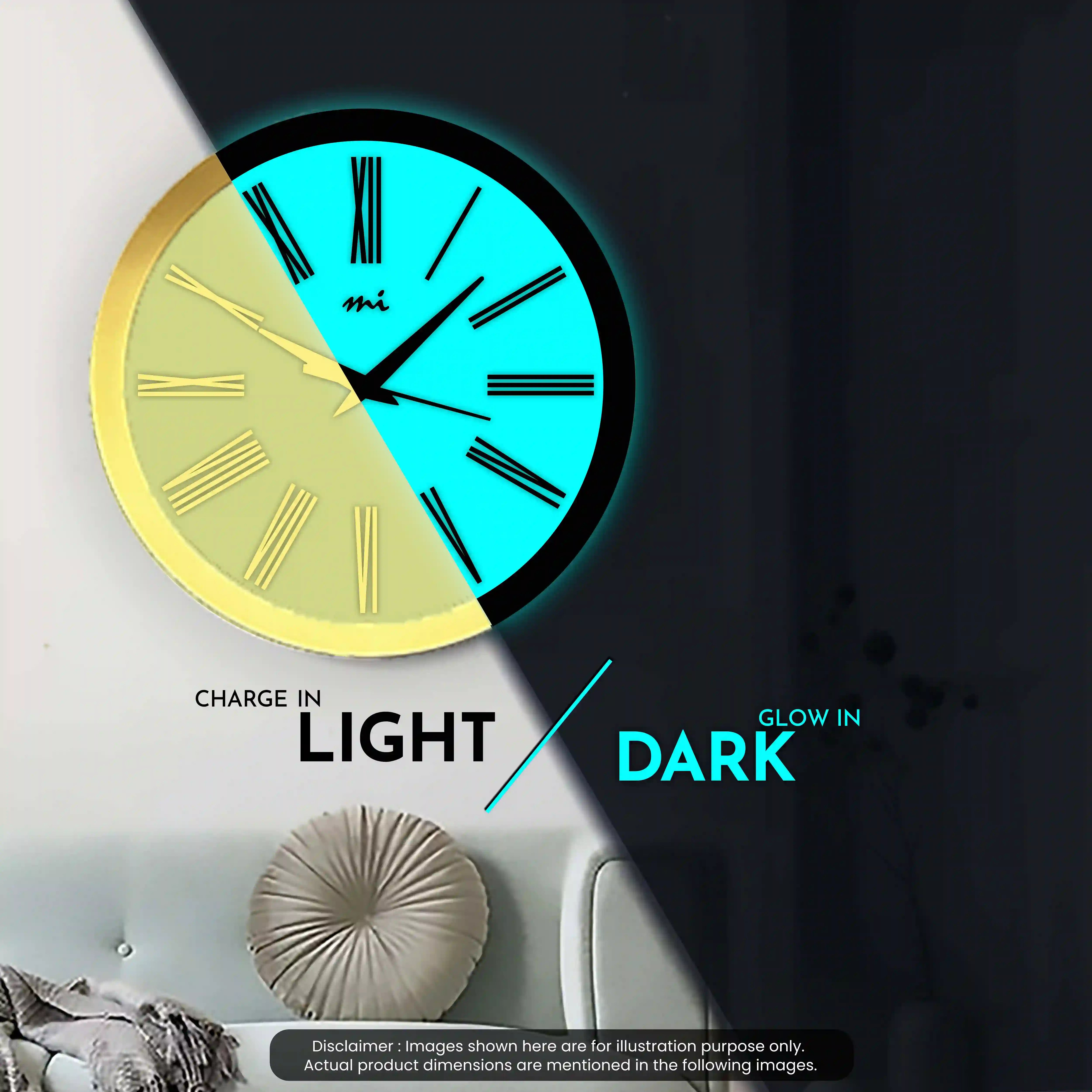 Golden | Roman Digits (Modern) | Wall Clock | Glow in Dark | Without G ...